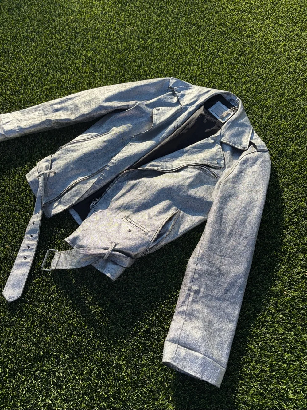 Zara | Jackets & Coats | Zara Metallic Silver Moto Leather Jacket ...